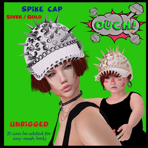 Second Life Marketplace - OUCH! White Spike Cap - Gold / Silver - UNRIGGED