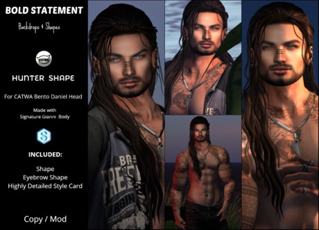 Second Life Marketplace - HUNTER Male Shape for Catwa Bento Daniel Head ...