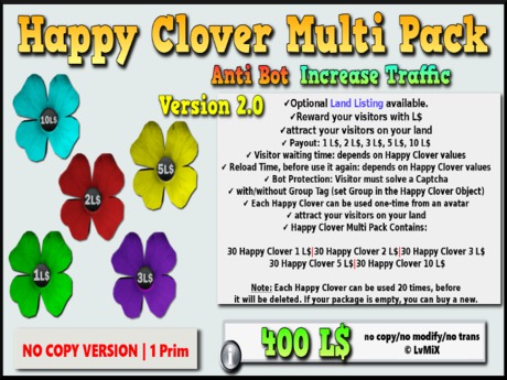 Second Life Marketplace - Happy Clover MULTI PACK - No Copy Version