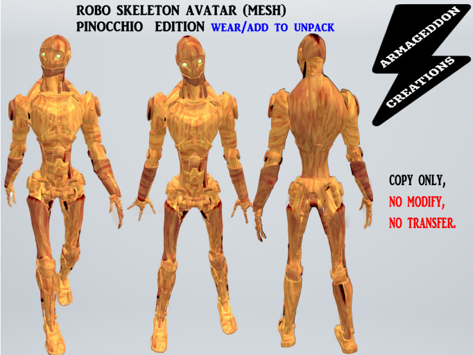 Second Life Marketplace - ROBO SKELETON (MESH) AVATAR PINOCCHIO