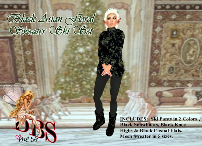 Second Life Marketplace - *DBS* Ladies Sweater - Black Asian Flower ...