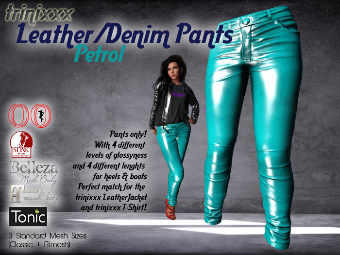 Second Life Marketplace - trinixxx Denim/Leather/PVC Pants Petrol