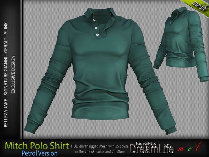 Second Life Marketplace - MITCH PETROL SINGLE COLOR MALE POLO SHIRT ...