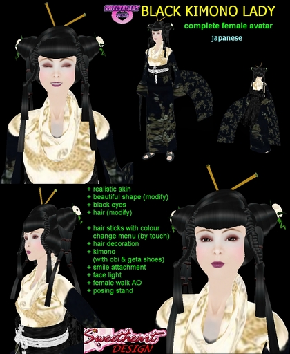 Second Life Marketplace - Asian female Avatar with Black Kimono