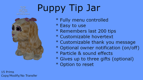 Second Life Marketplace - {Gemini} Puppy Tip Jar v3.0 (boxed)