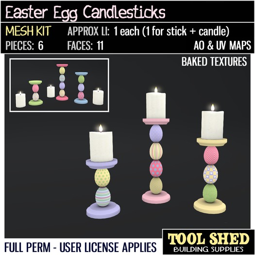 Second Life Marketplace - Tool Shed - Easter Egg Candlesticks Mesh Kit ...