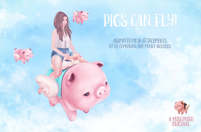 Second Life Marketplace - MishMish - Pigs can fly - Black [Boxed](attach)