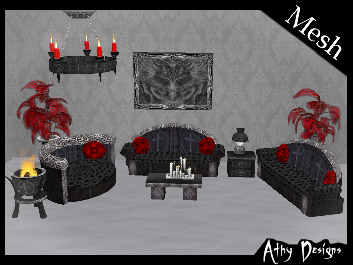 Second Life Marketplace - Gothic Furniture - Goth Cross Living Room ...