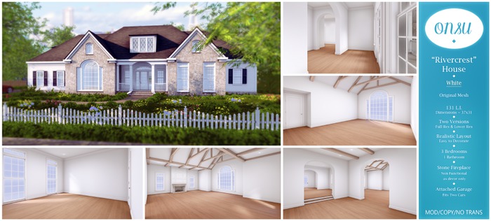 Second Life Marketplace - Onsu ~ "Rivercrest" House ~ White