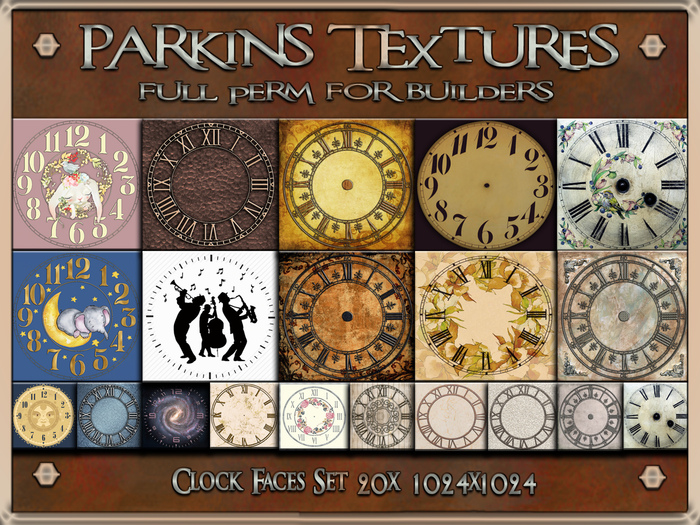 Second Life Marketplace - Parkins Textures - Clock Faces Set - 20x Full ...
