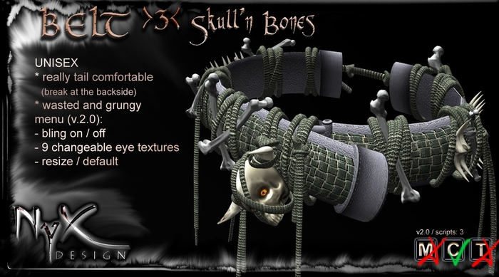 Second Life Marketplace - * NyX ** Skull'n Bones Belt SET