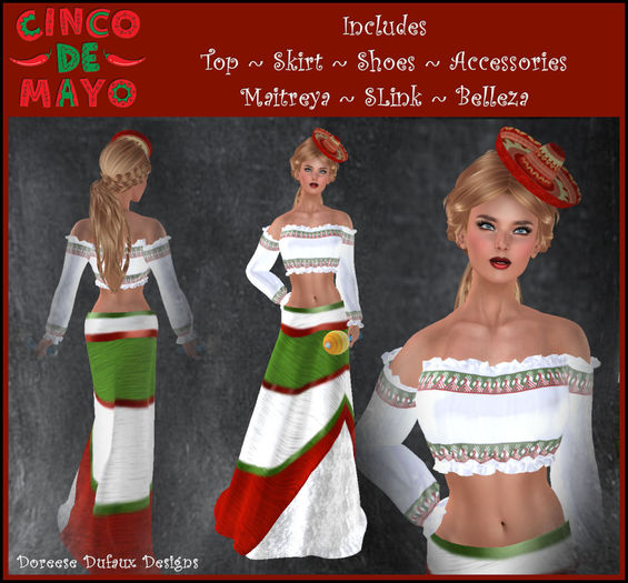 Second Life Marketplace - CINCO DE MAYO LONG GYPSI SKIRT FRILLY TOP ...