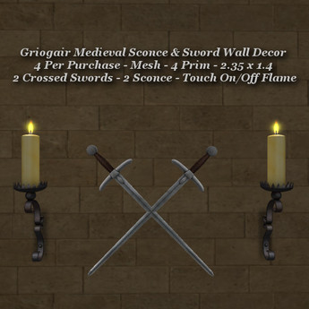 Second Life Marketplace - Griogair Medieval Sconce & Swords Wall Decor