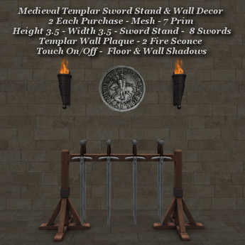 Second Life Marketplace - Medieval Templar Sword Stand & Wall Decor