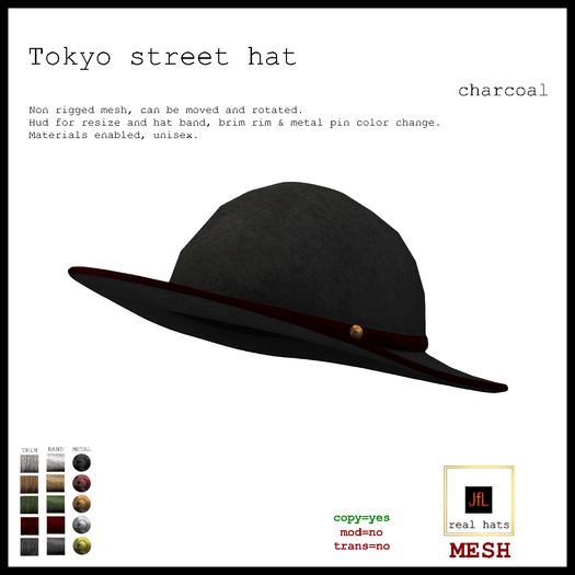 Second Life Marketplace - JfL Tokyo street hat_ charcoal_BOXED