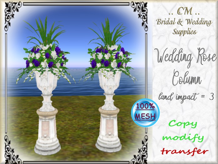 Second Life Marketplace - ..CM.. Blue Rose Wedding Column & Vase