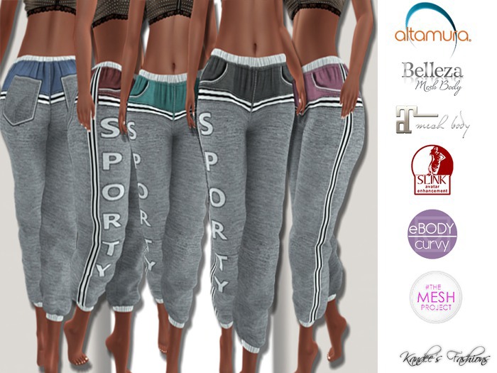 Second Life Marketplace - Womens Sport Track Pants + Hud 8 Textures