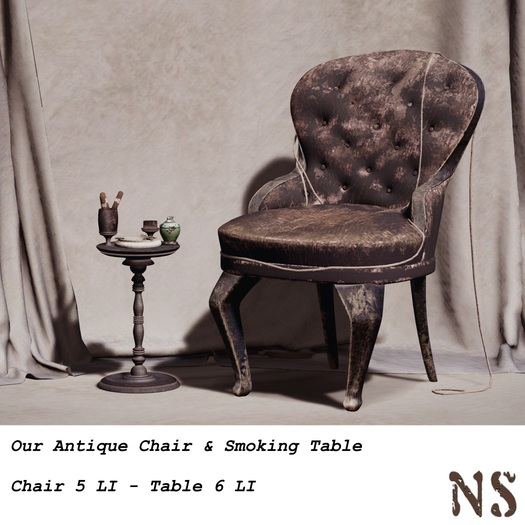 Second Life Marketplace - NS Our Antique Chair & Vintage Smoking Table