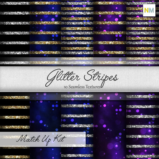 Second Life Marketplace - Glitter Stripes A Matchup Kit 10 Seamless ...