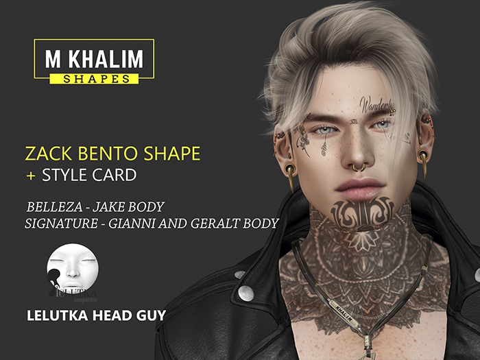 Second Life Marketplace - Zack Bento Male Shape for Lelutka Head Guy ...
