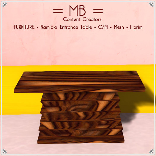 Second Life Marketplace - = MB = BOX FURNITURE - NAMIBIA Entrance Table