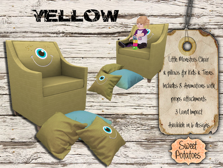 Second Life Marketplace - Little Monsters Chair for Kids & Teens - Yellow