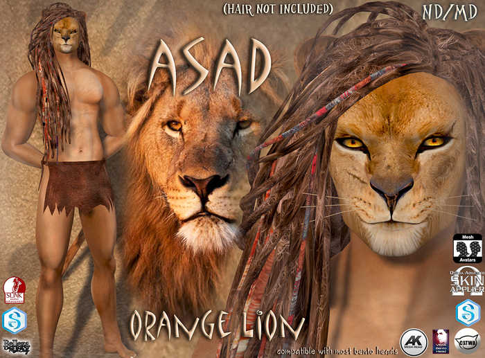 Second Life Marketplace - ND/MD ASAD Lion - ORANGE - for MESH body + head