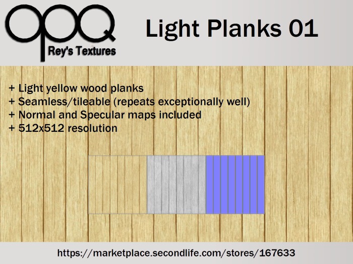Second Life Marketplace - Rey's Light Planks 01 - Versatile wood planks texture