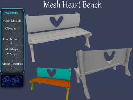 Second Life Marketplace - ~tc~ Mesh Heart Bench FullPerm Kit