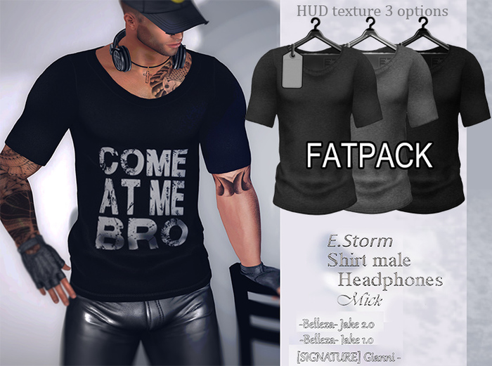 Second Life Marketplace - E.Storm T-shirt male, Headphones Mick FatPack