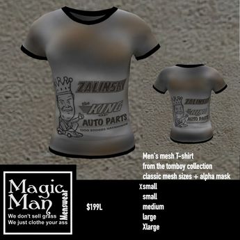 Second Life Marketplace - men's Zalinsky's auto parts T-shirt box