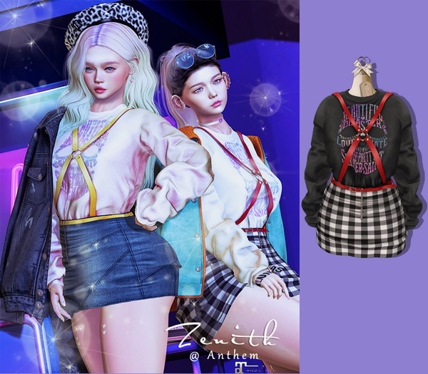 Second Life Marketplace - =Zenith=Cross Belt T & Skirt (Black) -Maitreya