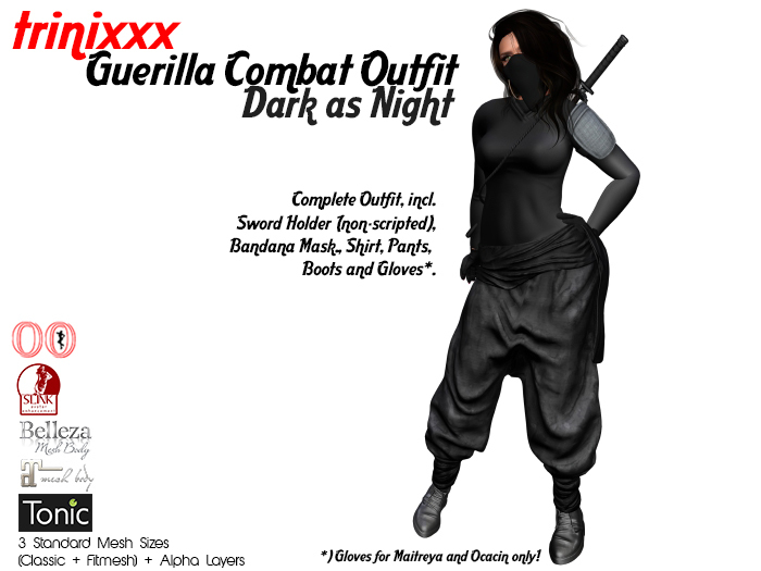 Second Life Marketplace - trinixxx Guerilla Combat Outfit Dark as Night