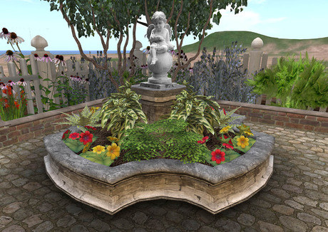Second Life Marketplace - Regal Stone Angel Statue Planter With Plants