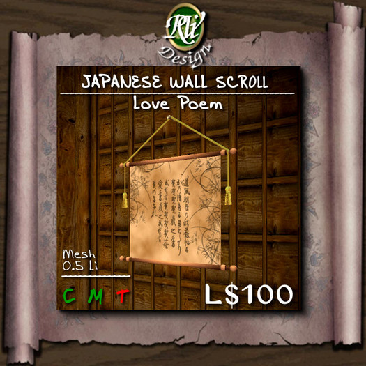 Second Life Marketplace - ** Japanese Wall Scroll - Love Poem (boxed ...