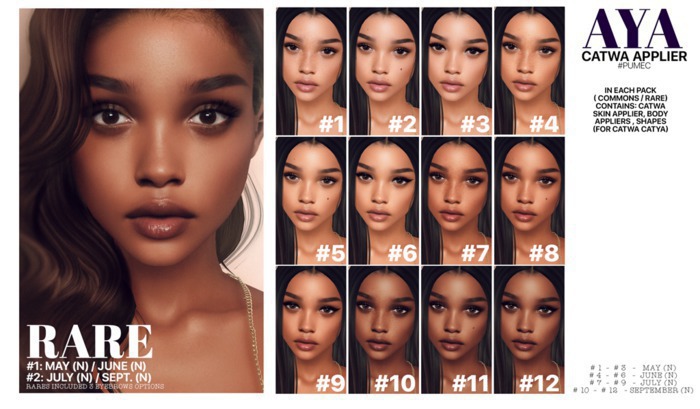 Second Life Marketplace - #RARE 2 ---AYA SKIN SET --- JULY (N) / SEPT. (N)