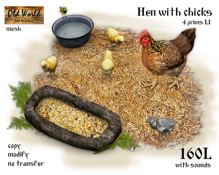 Second Life Marketplace - Chicken Hen with chicks - Old World - Rustic ...