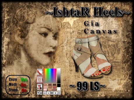 Second Life Marketplace - ~IshtaR Heels~ Gia Ankle Strapped Sandals Canvas