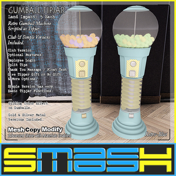 Second Life Marketplace - SMASH - Gumball Tipjar (Retro-Blue)