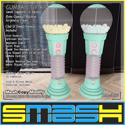 Second Life Marketplace - SMASH - Gumball Tipjar (Retro-Mint)