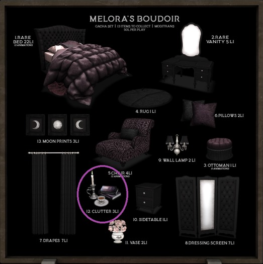 Second Life Marketplace - Oubliette- Boudoir Clutter (bagged)