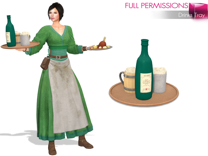 Second Life Marketplace - FULL PERM MESH Bar Taverm Medieval Drinks Tray