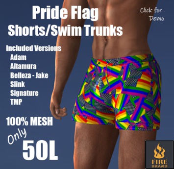 Second Life Marketplace - [Fire Brand] Pride Flag Shorts - Mesh - BOXED