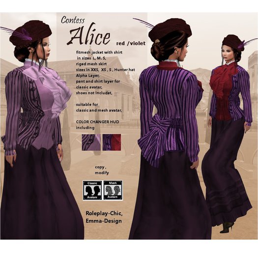 Second Life Marketplace - RP-Chic Countess Alice violet-red