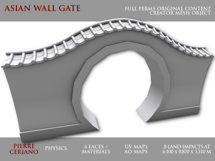 Second Life Marketplace - Asian wall gate - 8 LI - FULL PERMS Mesh
