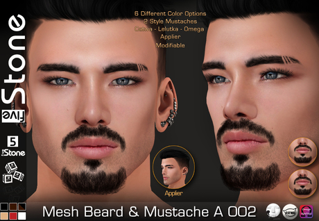 Second Life Marketplace - Five Stone Mesh Beard A 002 BLACK / BROWN