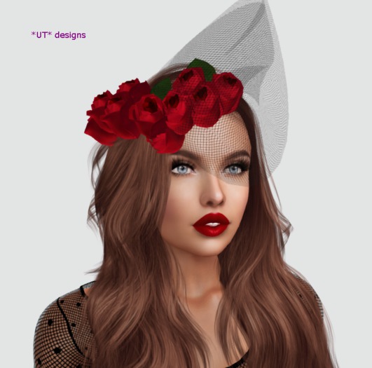 Second Life Marketplace - 0006022 Mesh Red Roses Veil Hat