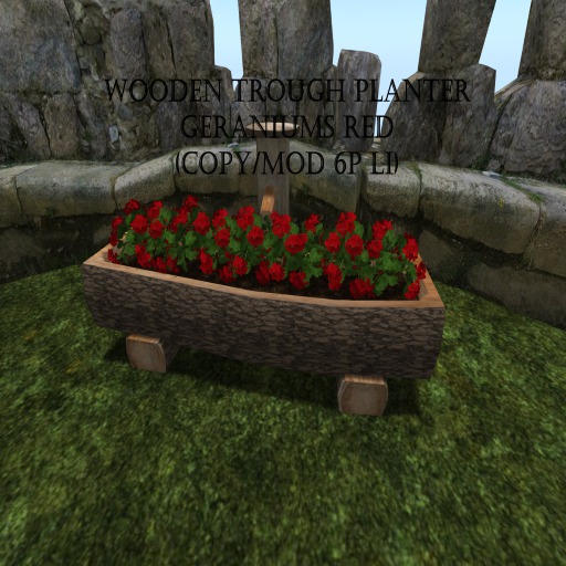 Second Life Marketplace - Wooden Trough Planter Geraniums red (box