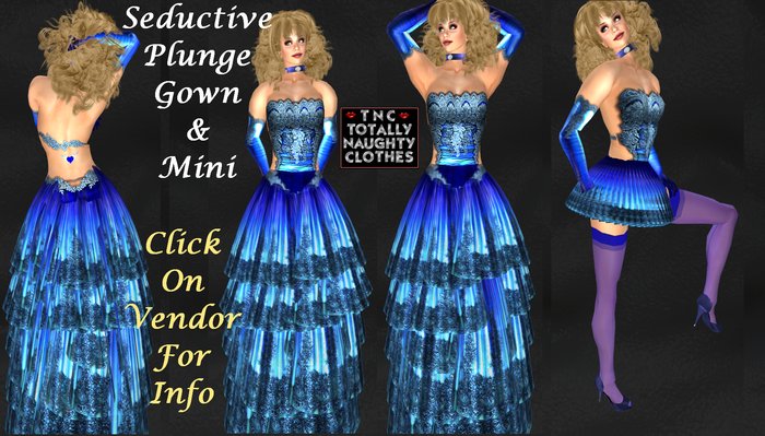 Second Life Marketplace - TNC Seductive Plunge Gown - Shades Of Blue