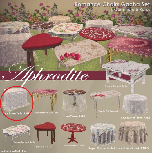 Second Life Marketplace - Aphrodite Dreamy Lace Square Table RARE (Gacha)